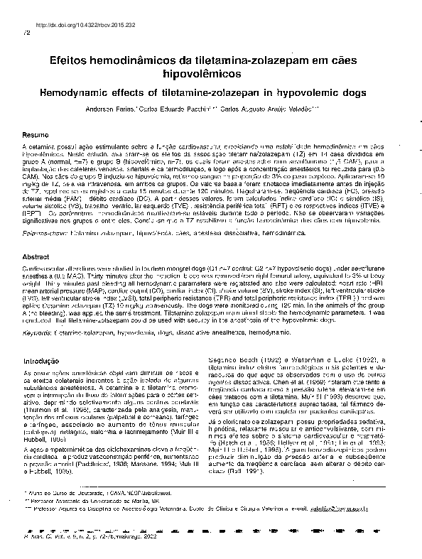 (PDF) Efeitos hemodinâmicos da tiletamina-zolazepam em cães ...