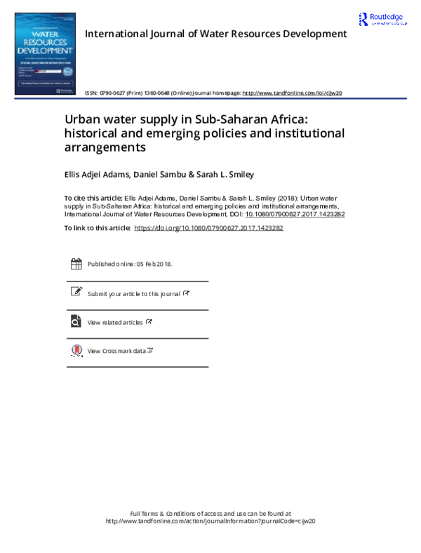 (PDF) Urban water supply in Sub-Saharan Africa: historical and emerging ...