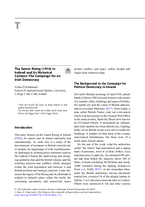 (PDF) Ó hAdhmaill F. (2019) The Easter Rising (1916) in Ireland and its ...