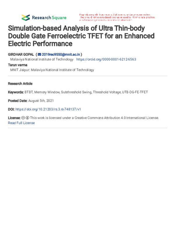 (PDF) Simulation-based Analysis of Ultra Thin-body Double Gate Ferroelectric TFET for an ...