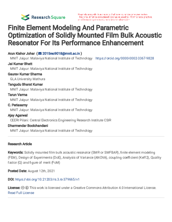 Pdf Finite Element Modeling And Parametric Optimization Of Solidly