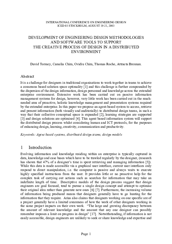 (PDF) Development of engineering design methodologies and software tools to support the creative ...
