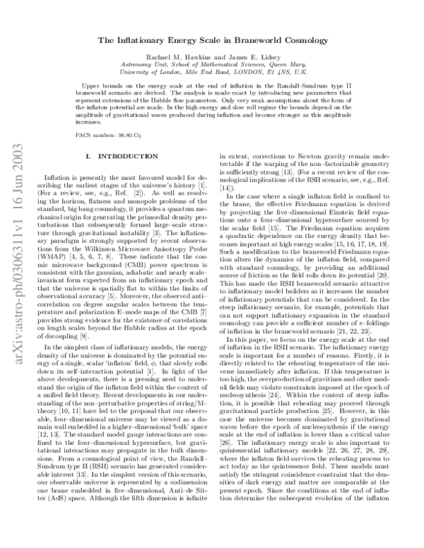 (PDF) Inflationary energy scale in braneworld cosmology