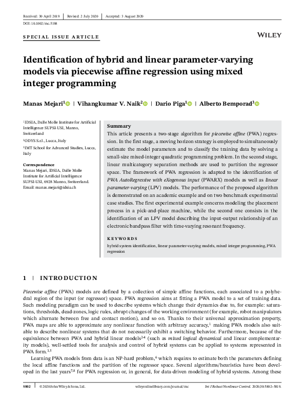 (PDF) Identification of hybrid and linear parameter‐varying models via ...