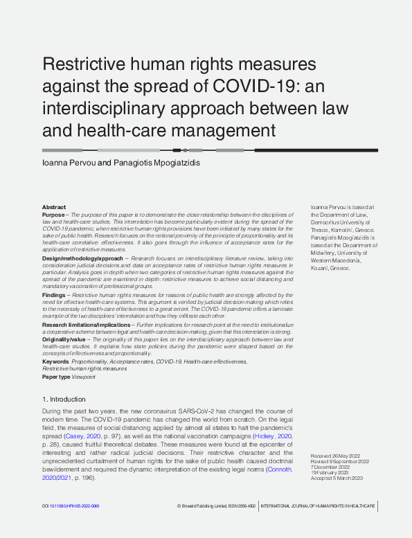 (PDF) Restrictive human rights measures against the spread of COVID-19 ...