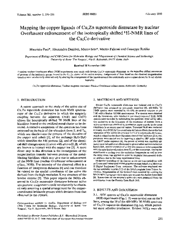 (PDF) Mapping the copper ligands of Cu,Zn superoxide dismutase by ...
