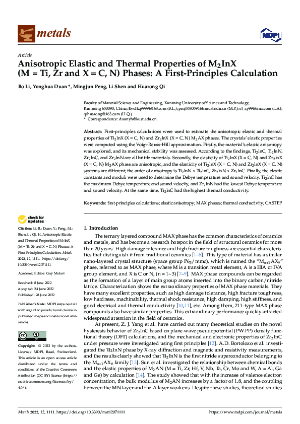 (PDF) Anisotropic elastic and thermal properties of the double perovskite slab–rock salt layer ...