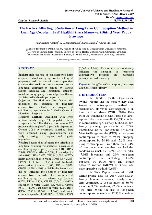 (PDF) The Factors Affecting to Selection of Long Term Contraception ...