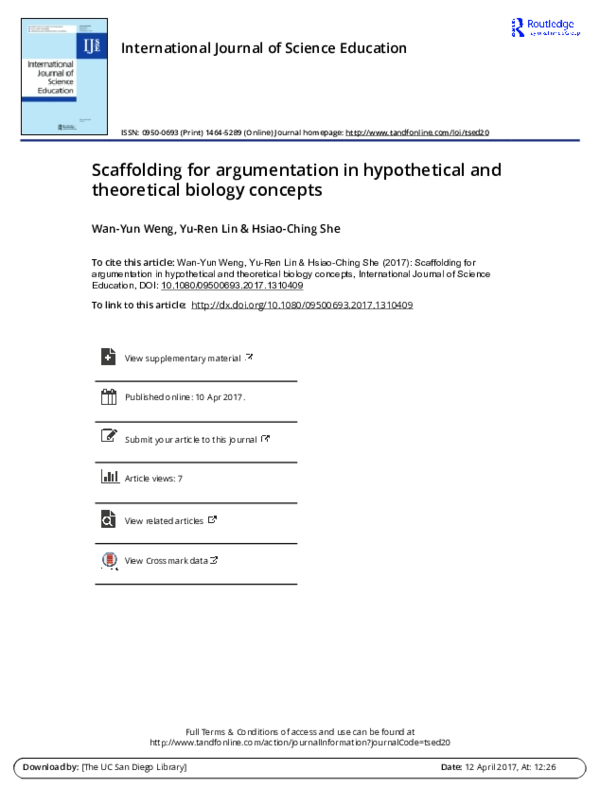 (PDF) Scaffolding for argumentation in hypothetical and theoretical biology concepts