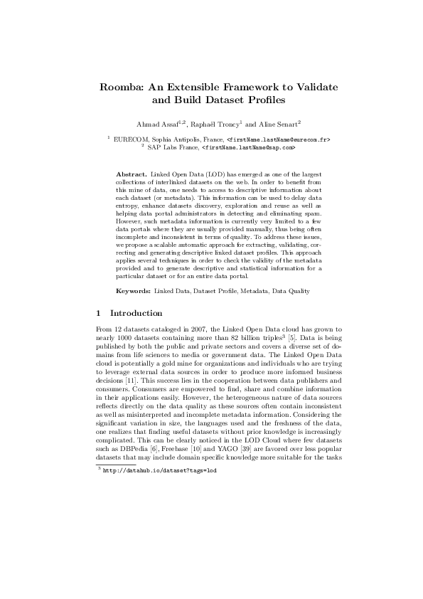 Pdf Roomba An Extensible Framework To Validate And Build Dataset Profiles