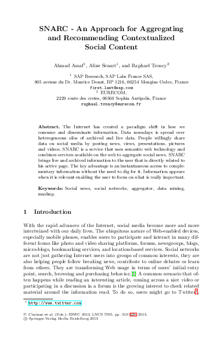 (PDF) SNARC - An Approach for Aggregating and Recommending ...