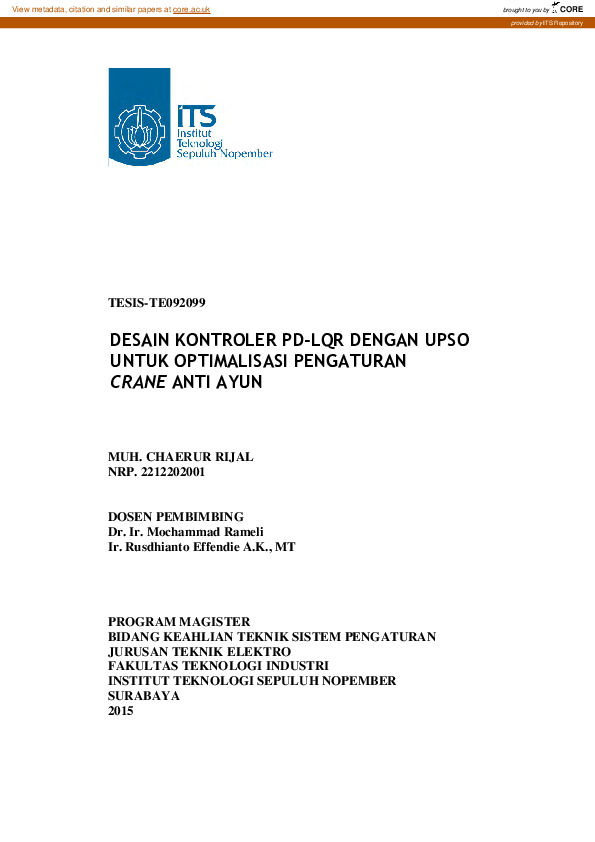 (PDF) Desain Kontroler Pd-Lqr Dengan Upso Untuk Optimalisasi Pengaturan Crane Anti Ayun