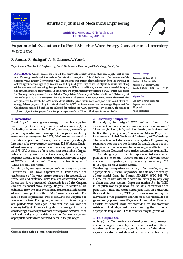 (PDF) Experimental Evaluation of a Point Absorber Wave Energy Converter ...