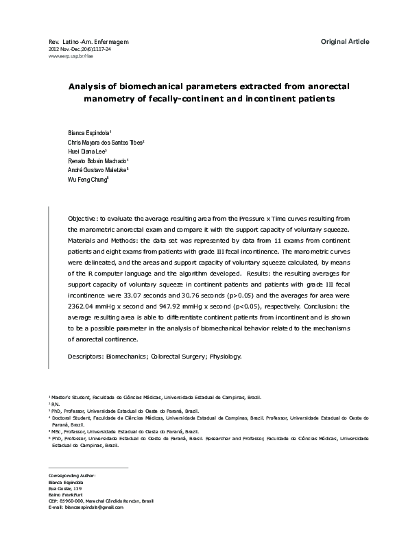 (PDF) Analysis of biomechanical parameters extracted from anorectal ...