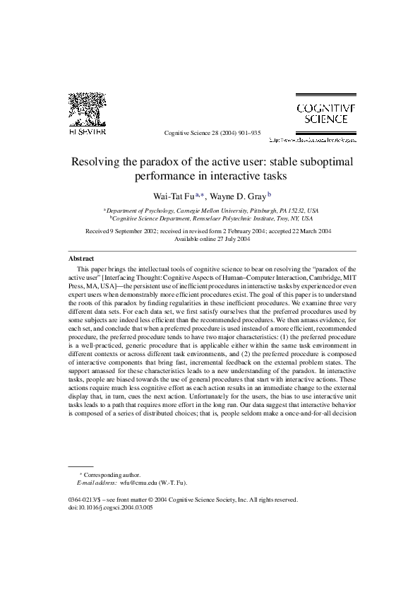 (PDF) Resolving the paradox of the active user: stable suboptimal ...