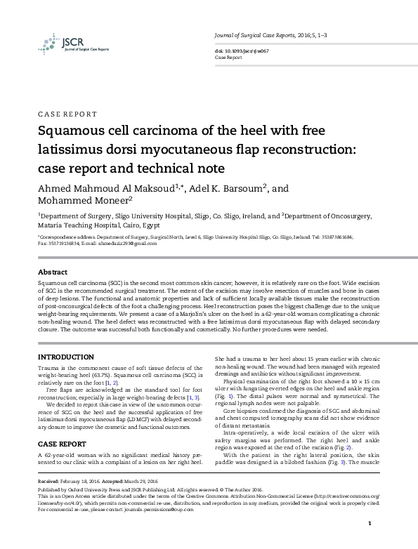 (PDF) Squamous cell carcinoma of the heel with free latissimus dorsi ...