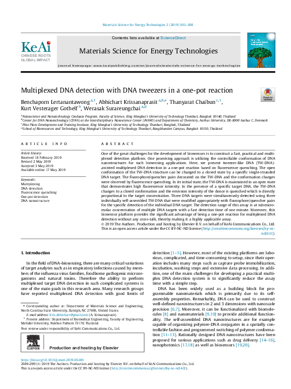 (PDF) Multiplexed DNA detection with DNA tweezers in a one-pot reaction