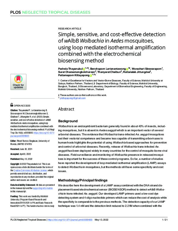 (PDF) Simple, sensitive, and cost-effective detection of wAlbB Wolbachia in Aedes mosquitoes ...