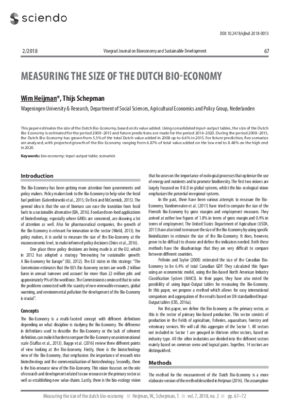 (PDF) Estimating the Dutch Bio-Economy Size