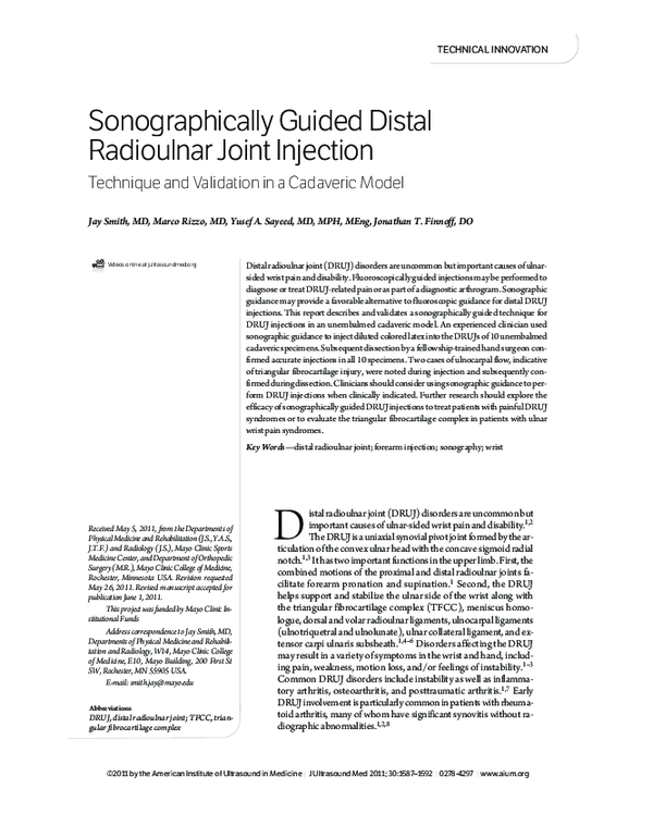 (PDF) Sonographically Guided Distal Radioulnar Joint Injection