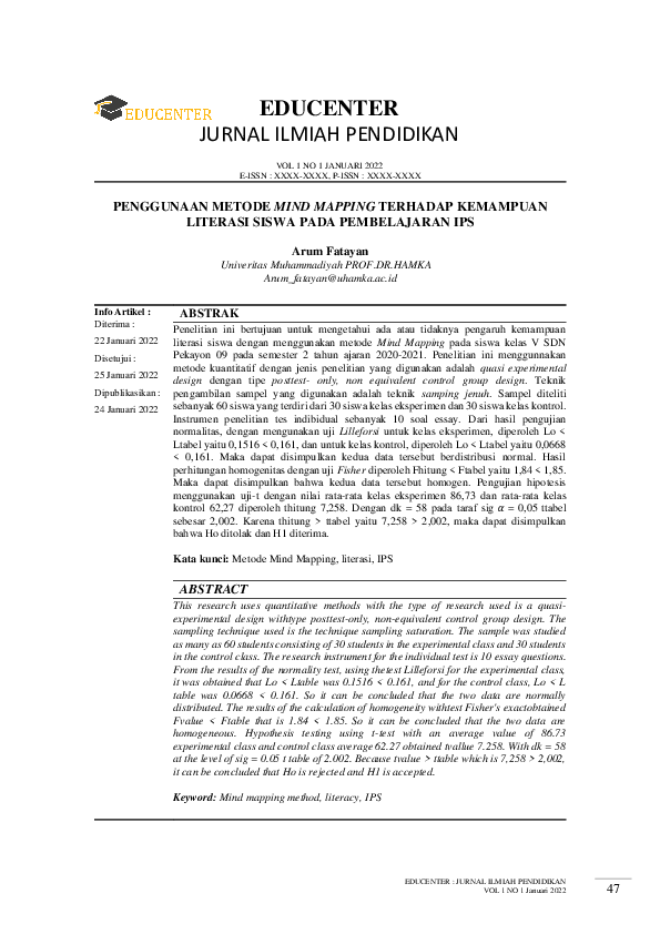 (PDF) Penggunaan Metode Mind Mapping Terhadap Kemampuan Literasi Siswa ...