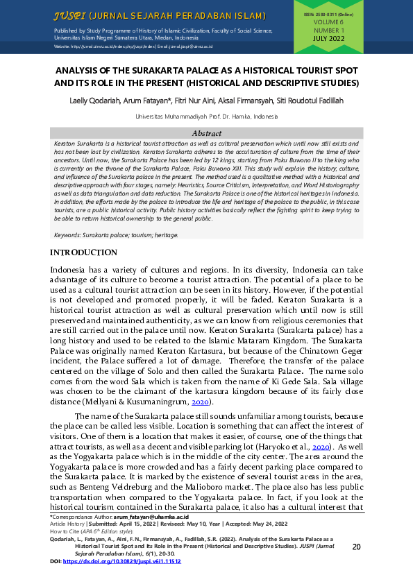 (PDF) Analysis of the Surakarta Palace as a Historical Tourist Spot and ...