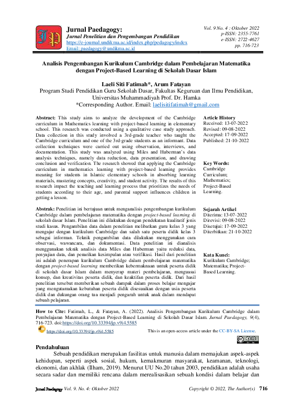 (PDF) Analisis Pengembangan Kurikulum Cambridge dalam Pembelajaran Matematika dengan Project ...