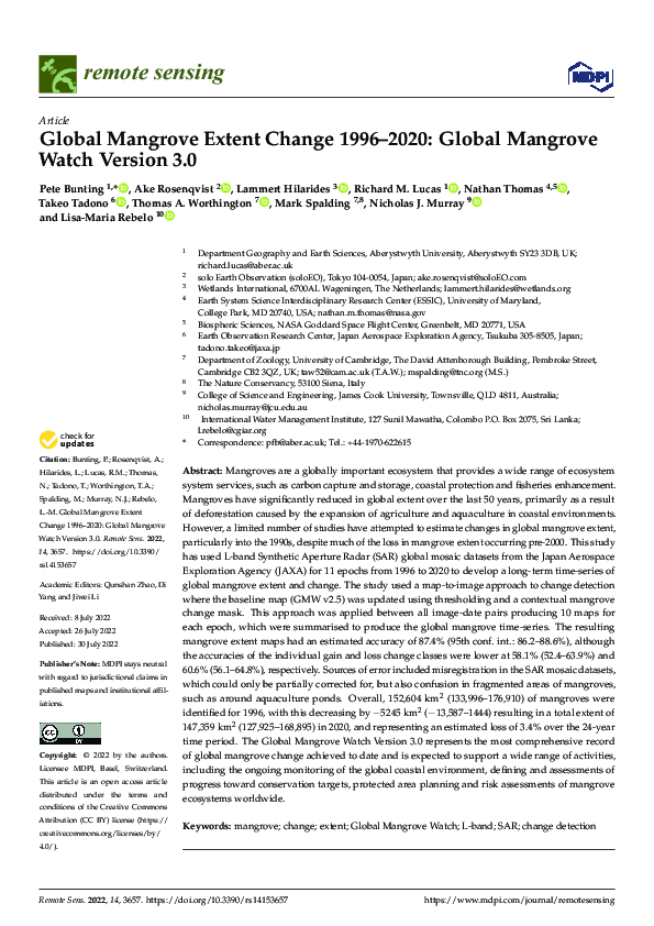(PDF) Global Mangrove Extent Change 1996–2020: Global Mangrove Watch ...