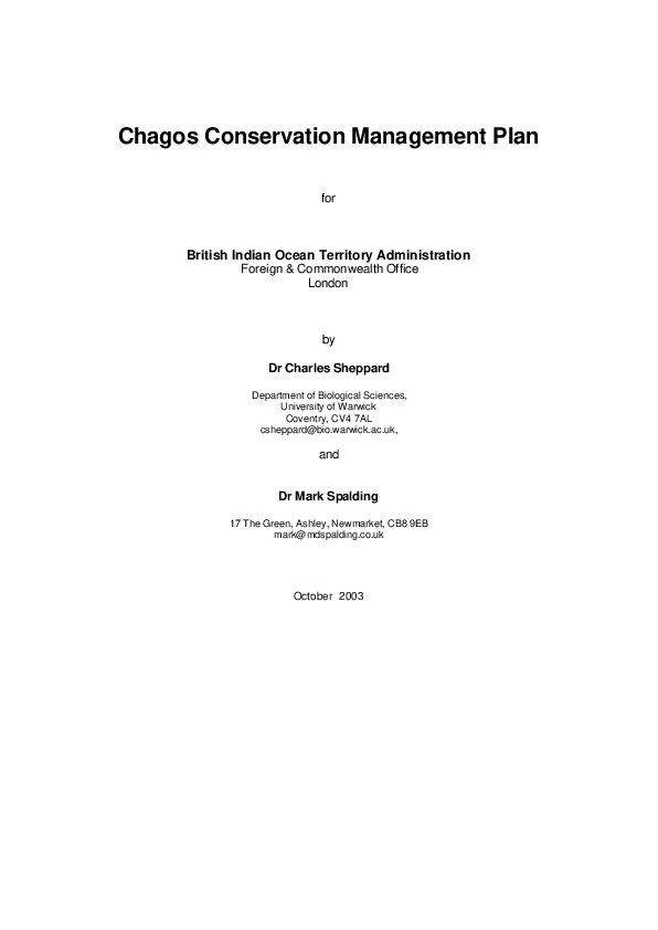(PDF) Chagos conservation management plan