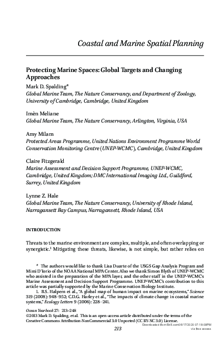(PDF) Protecting Marine Spaces: Global Targets and Changing Approaches