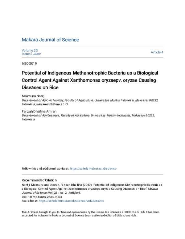 (PDF) Potential of Indigenous Methanotrophic Bacteria as a Biological ...