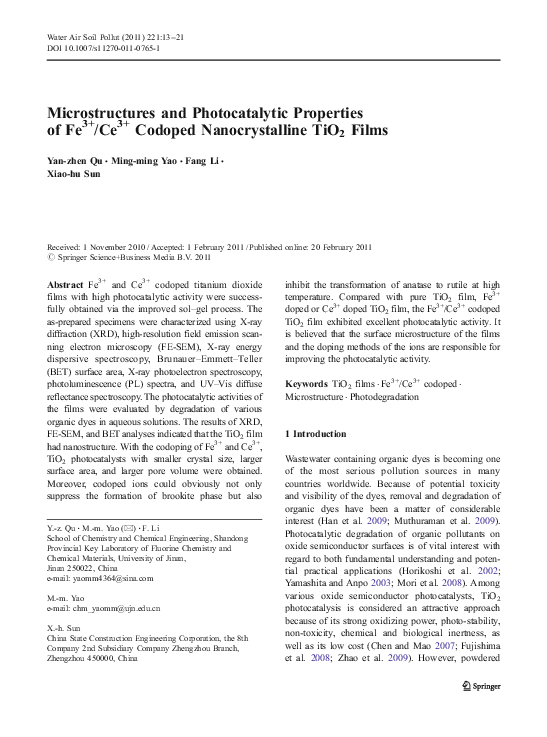 (PDF) Microstructures and photocatalytic properties of porous ZnO films synthesized by chemical ...