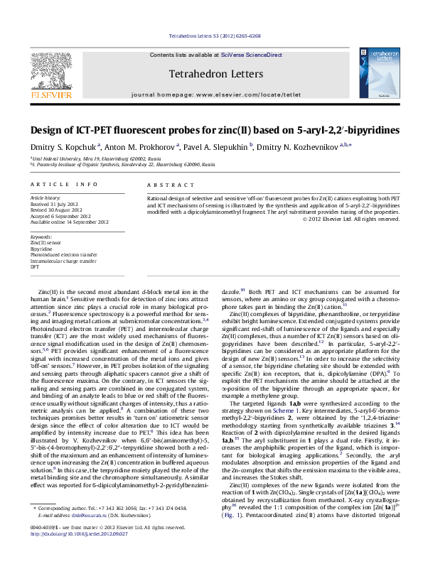 (PDF) Design of ICT-PET fluorescent probes for zinc(II) based on 5-aryl ...