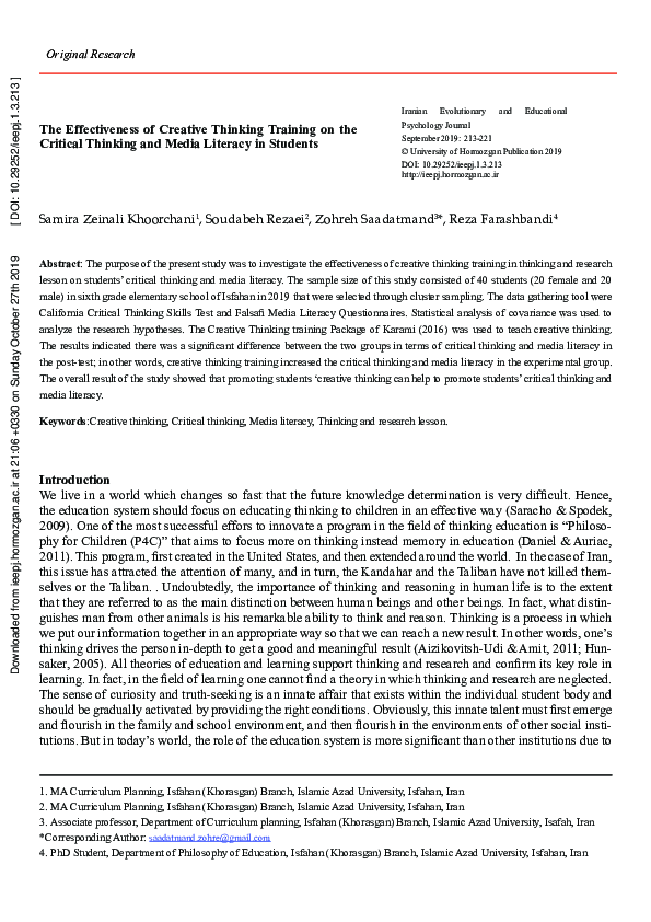 (PDF) The Effectiveness of Creative Thinking Training on the Critical ...