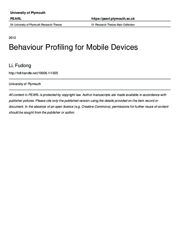 Pdf Behaviour Profiling On Mobile Devices