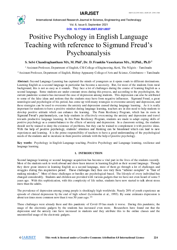 (PDF) Positive Psychology in English Language Teaching with reference ...