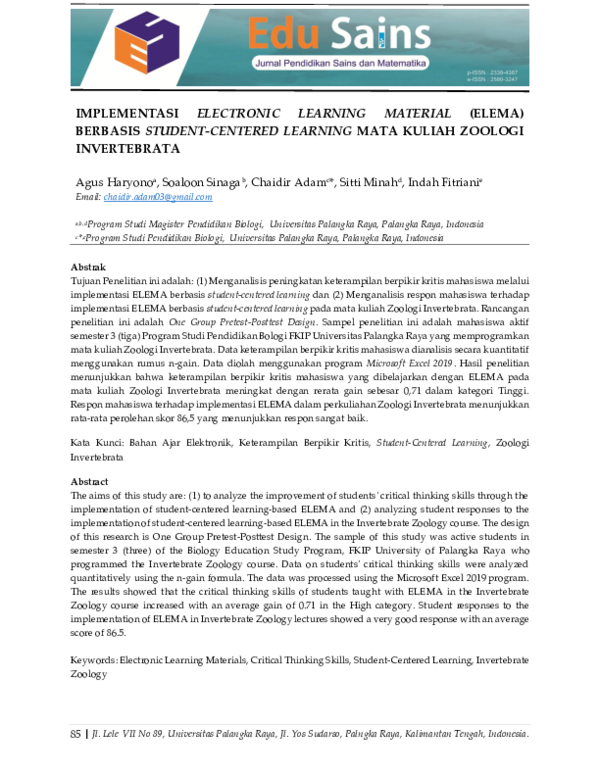 (PDF) Implementasi electronic learning material (ELEMA) berbasis student-centered learning mata ...