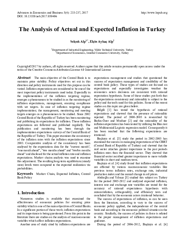 Pdf The Analysis Of Actual And Expected Inflation In Turkey