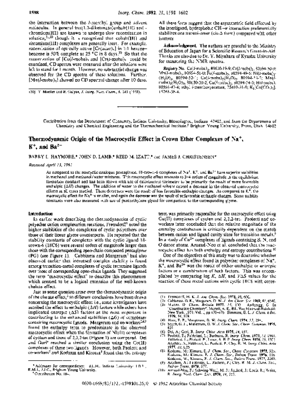 (PDF) Thermodynamic origin of the macrocyclic effect in crown ether ...