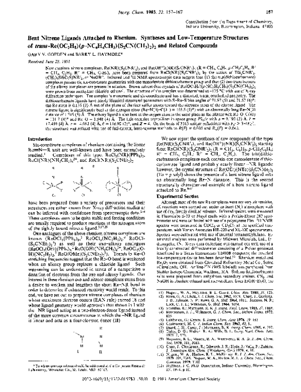(PDF) Synthesis and Structure of Rhenium Nitrene Complexes