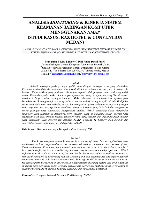 (PDF) Analisis Monitoring & Kinerja Sistem Keamanan Jaringan Komputer Menggunakan Nmap (Studi ...