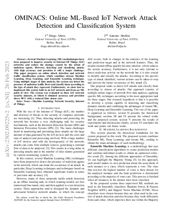 (PDF) OMINACS: Online ML-Based IoT Network Attack Detection and Classification System