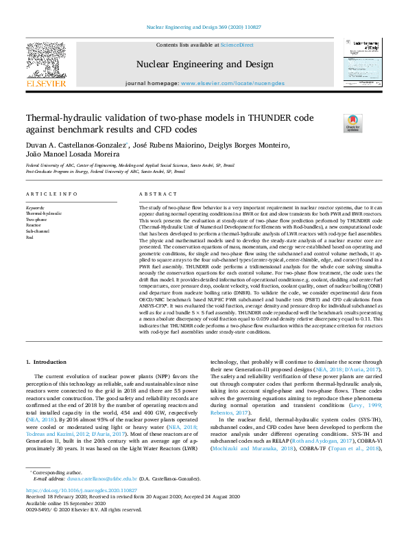 (PDF) Thermal-hydraulic validation of two-phase models in THUNDER code against benchmark results ...
