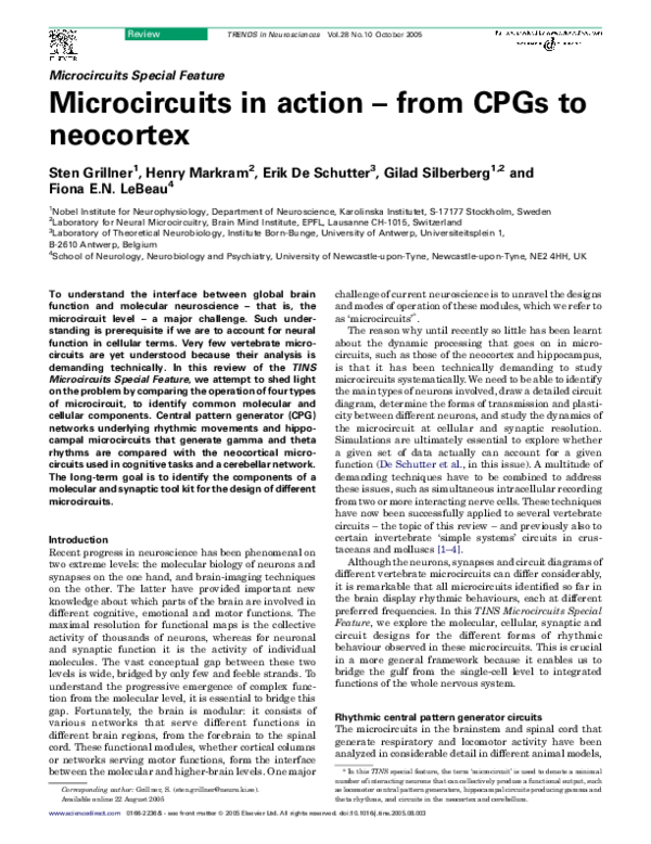 (PDF) Microcircuits in action – from CPGs to neocortex | Sten Grillner - Academia.edu