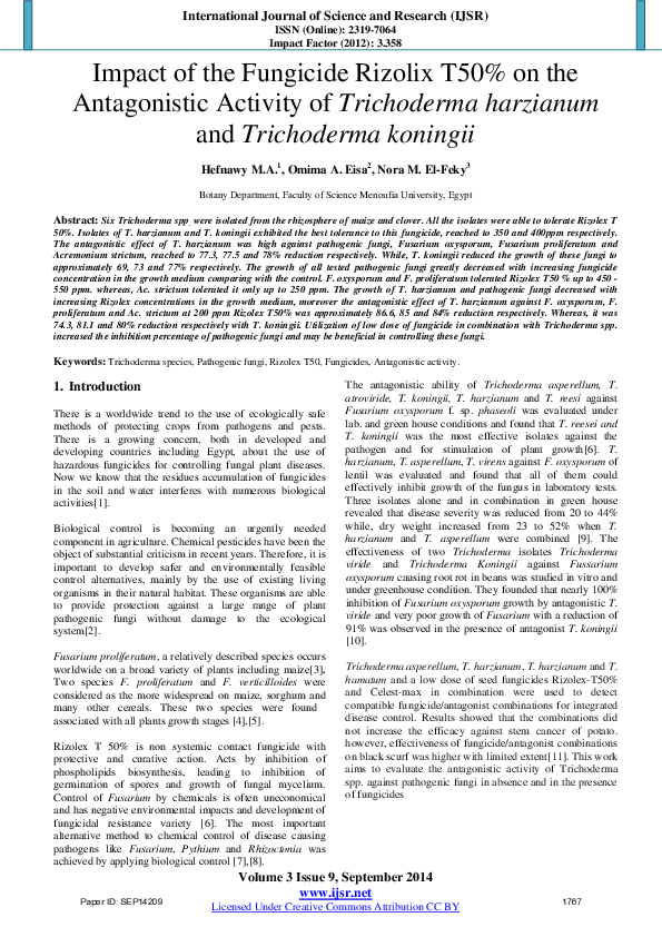 (PDF) Impact of the Fungicide Rizolix T 50 % on the Antagonistic ...