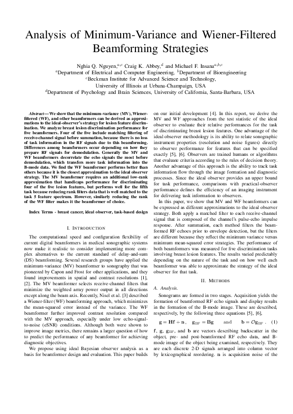 (PDF) Analysis of minimum-variance and Wiener-filtered beamforming strategies