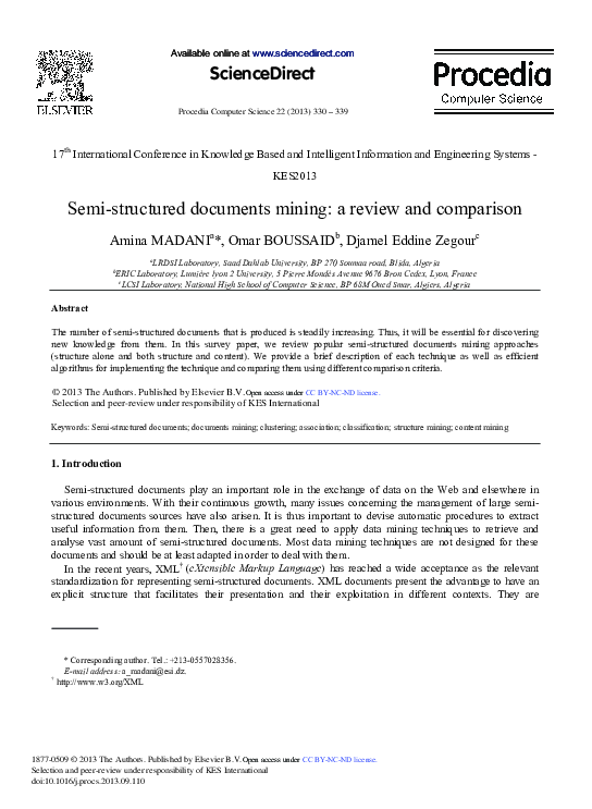 (PDF) Semi-structured Documents Mining: A Review and Comparison