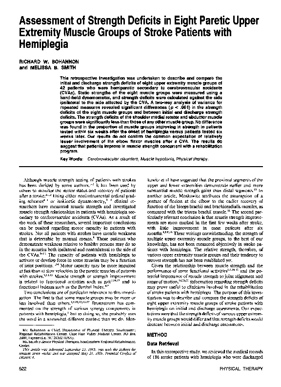 (PDF) Assessment of Strength Deficits in Eight Paretic Upper Extremity ...