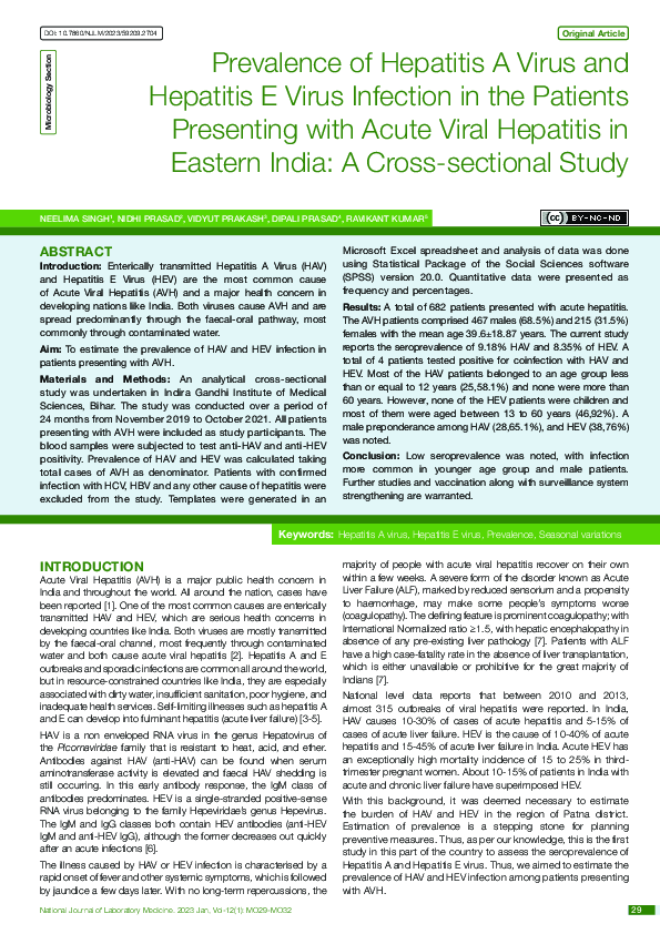(PDF) Prevalence of Hepatitis A Virus and Hepatitis E Virus Infection ...