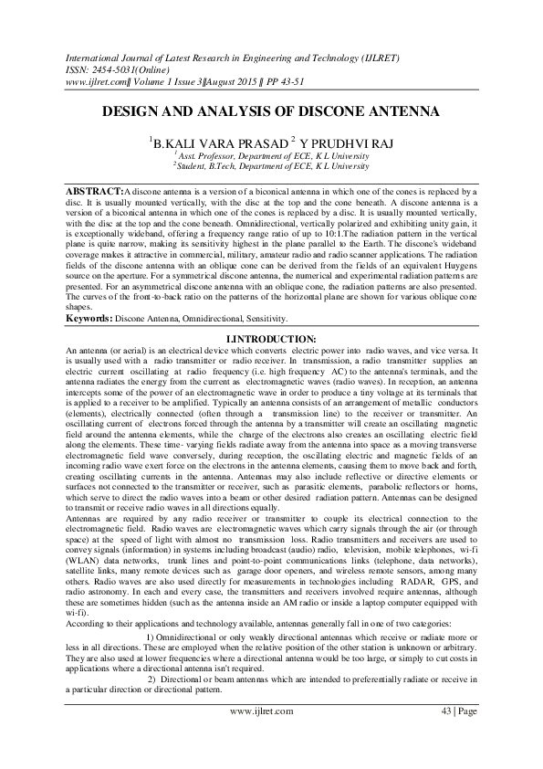 Design and Analysis of Discone Antenna